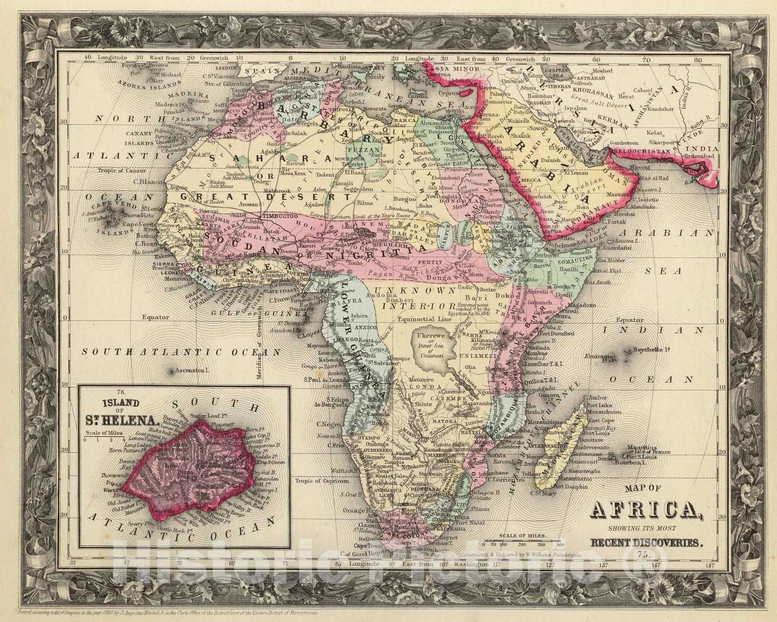 Historic Map : 1860 Map of Africa. - Vintage Wall Art - Historic Pictoric