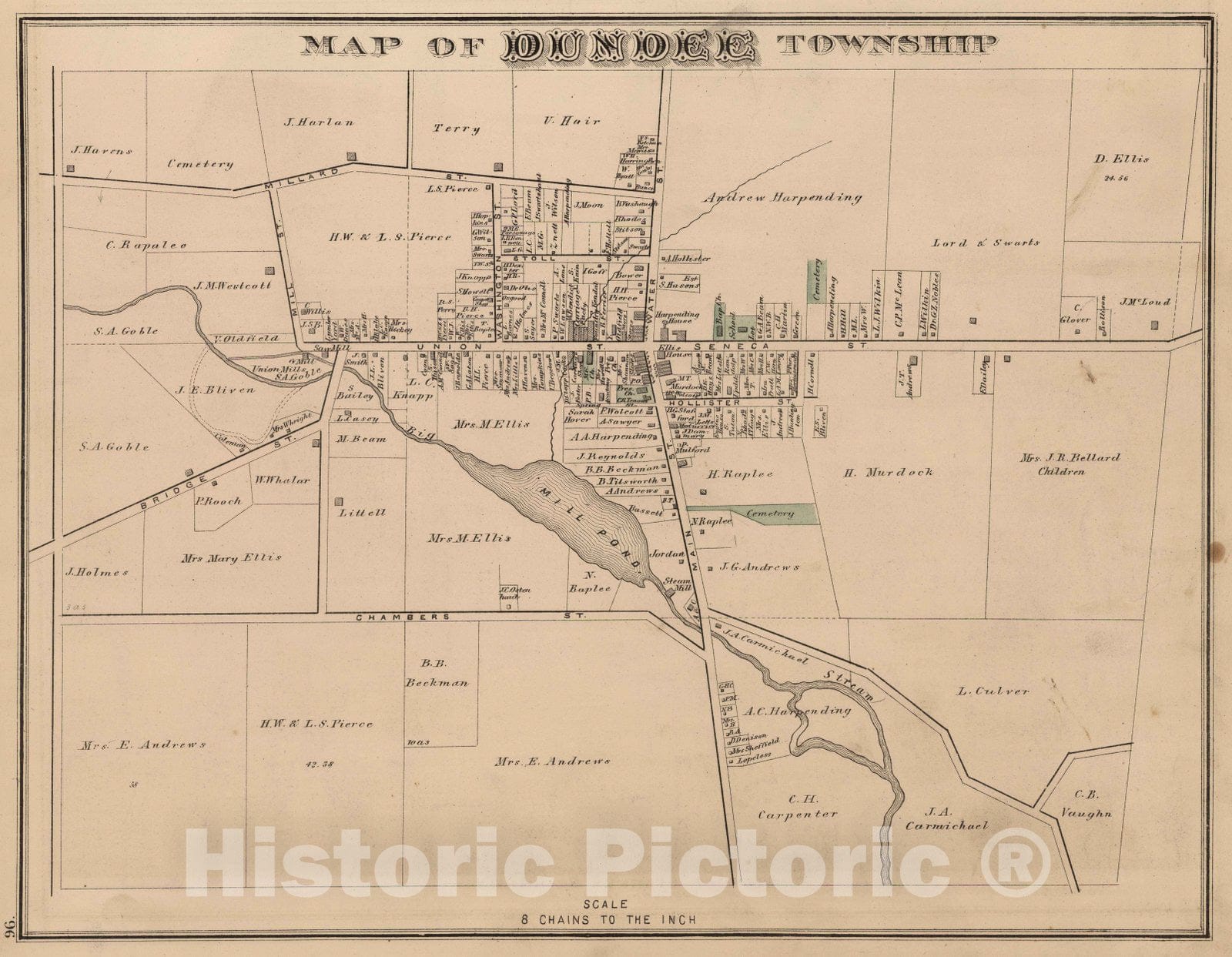 Historic Map : 1876 Dundee Township, Yates County, New York. - Vintage ...