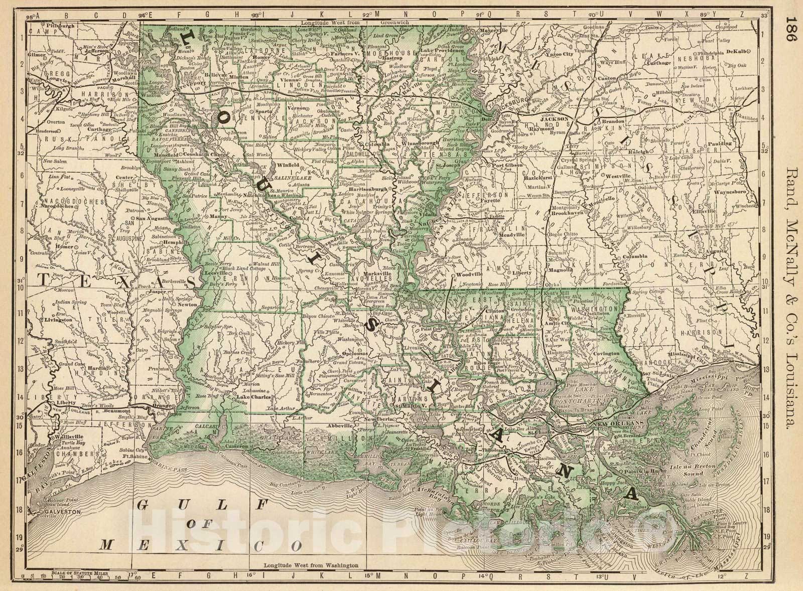 Historic Map : National Atlas - 1879 Louisiana. - Vintage Wall Art ...