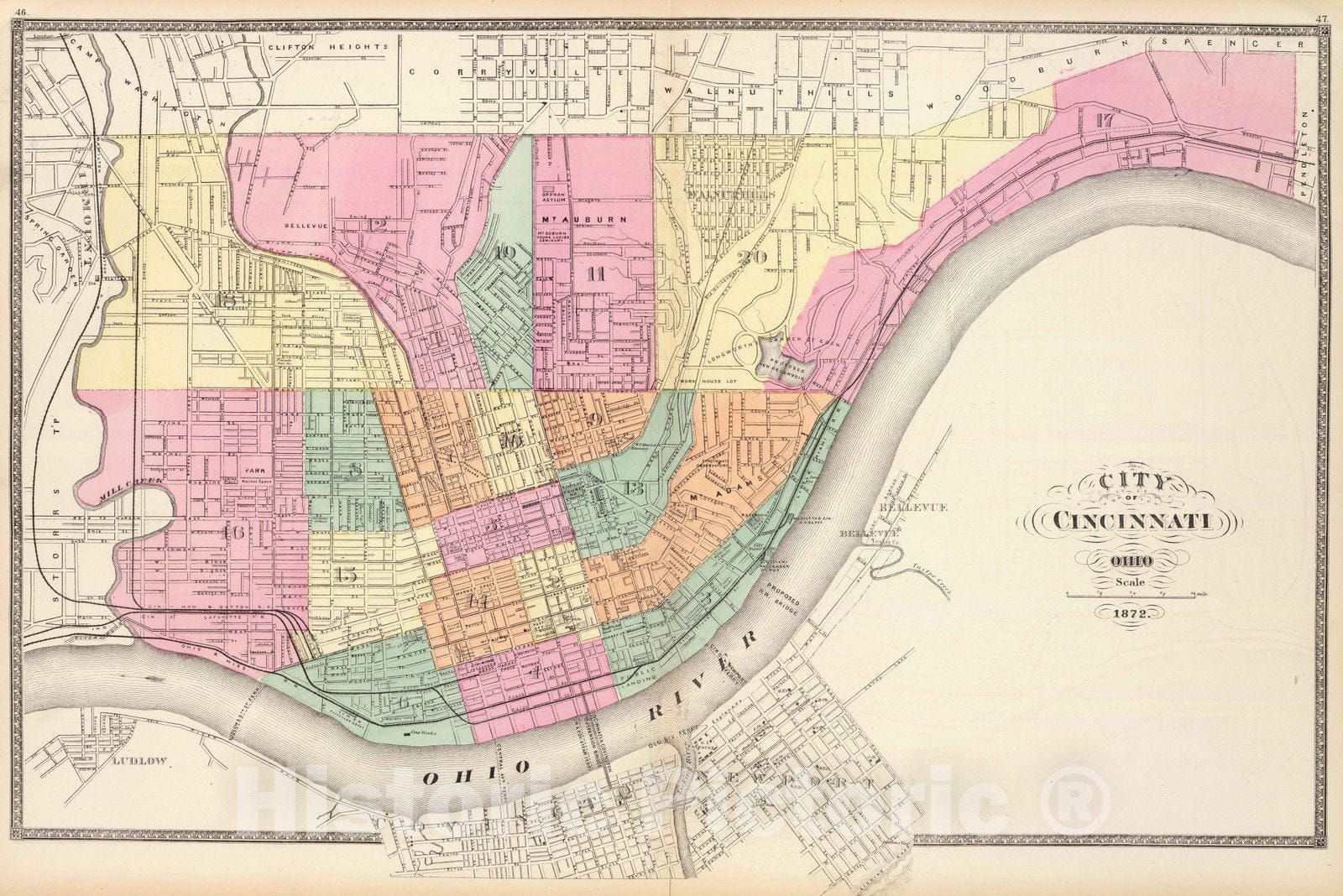Historic Map : 1872 City of Cincinnati, Ohio. - Vintage Wall Art ...