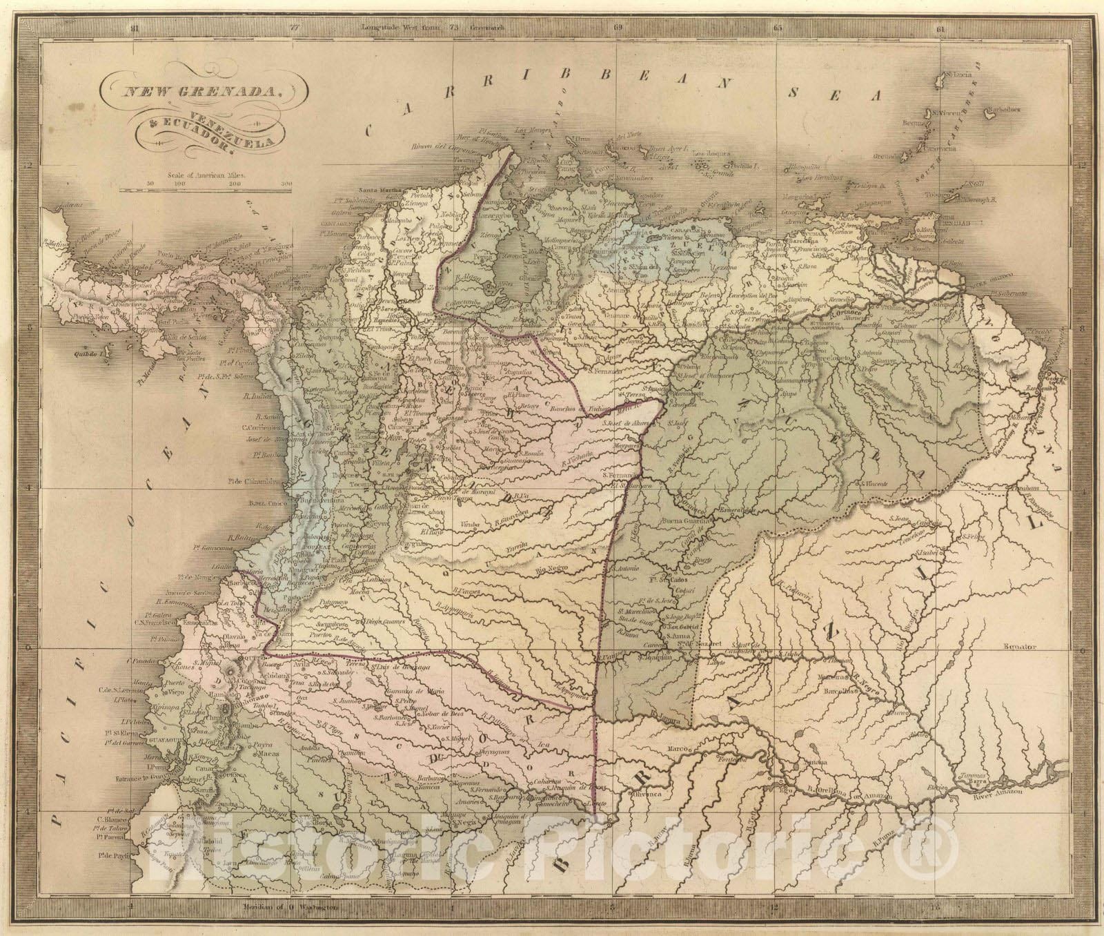 Historic Map : 1848 New Grenada, Venezuela, and Ecuador. - Vintage Wal ...