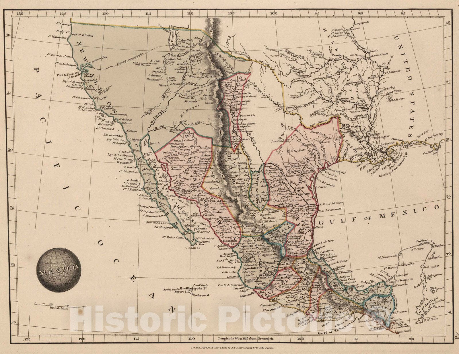 Historic Map : 1825 Mexico - Vintage Wall Art – Historic Pictoric
