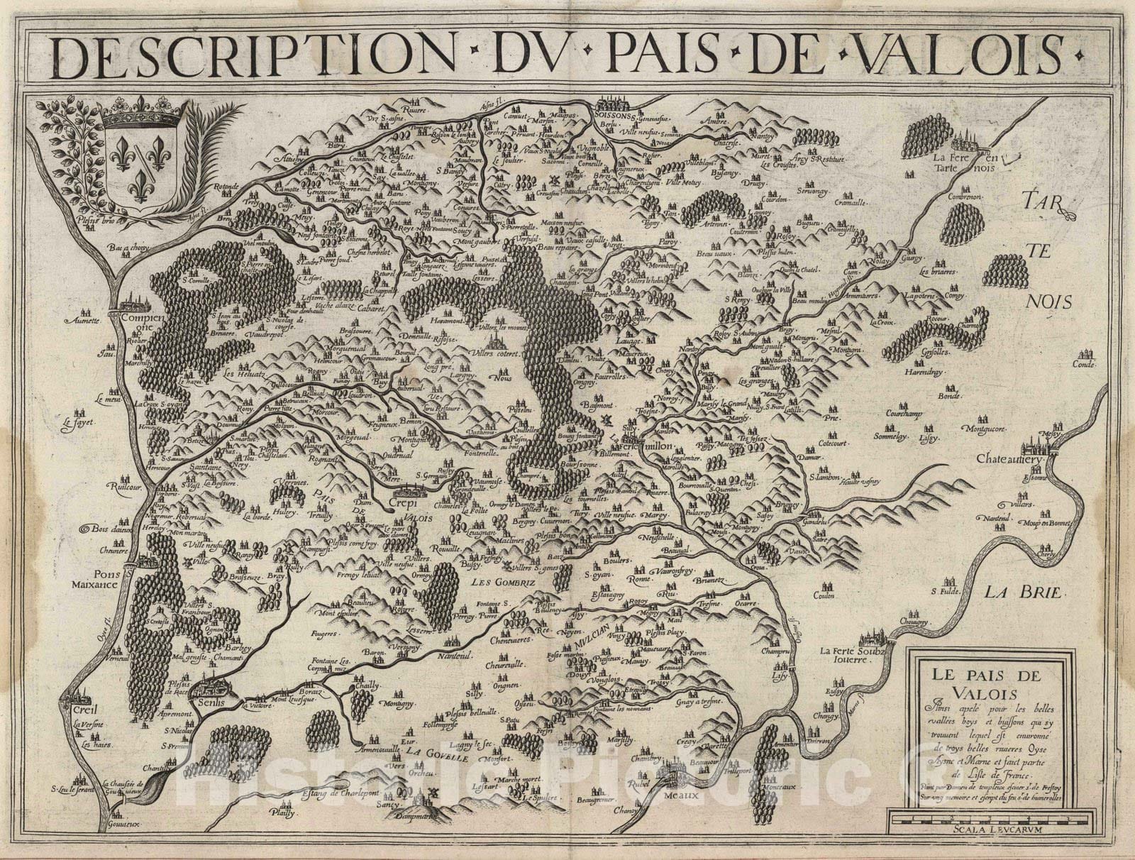 Historic Map : Soissons , France 1632 Description du Pais de Valois ...