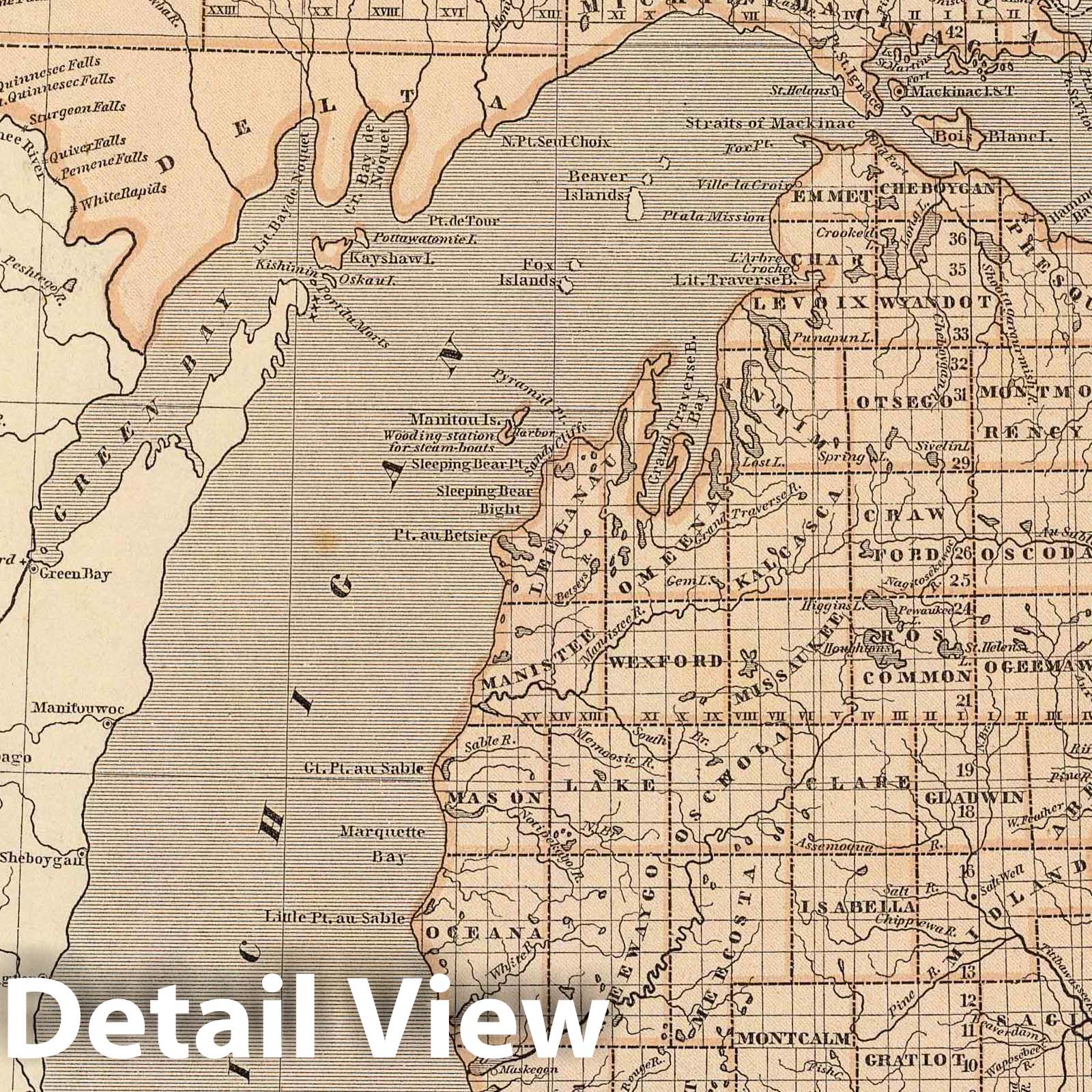 Historic Map : National Atlas - 1845 Michigan. - Vintage Wall Art ...