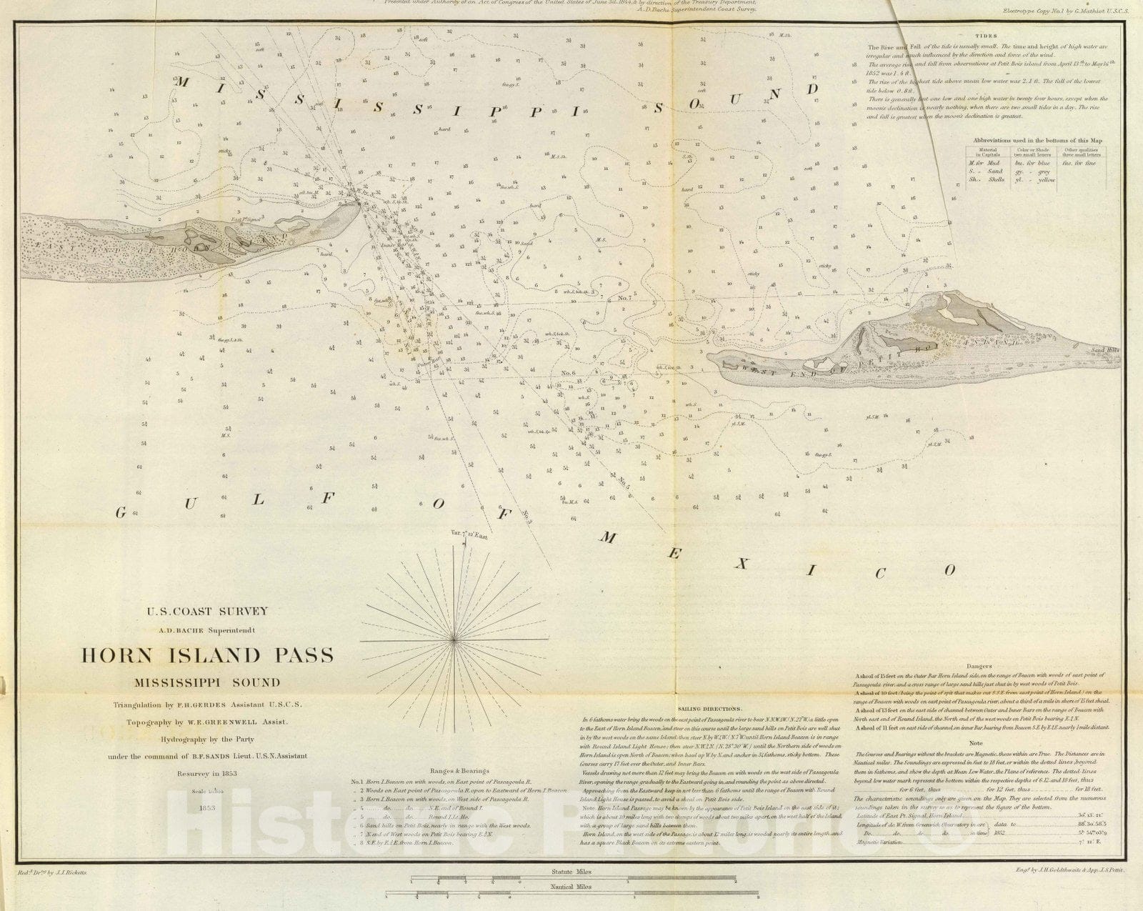 Historic Map : Chart Atlas - 1853 Horn Island Pass. - Vintage Wall Art ...