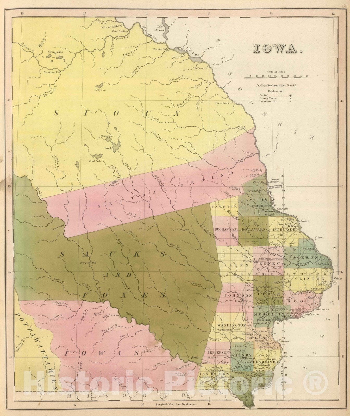 Historic Map : 1845 Iowa. v1 - Vintage Wall Art – Historic Pictoric