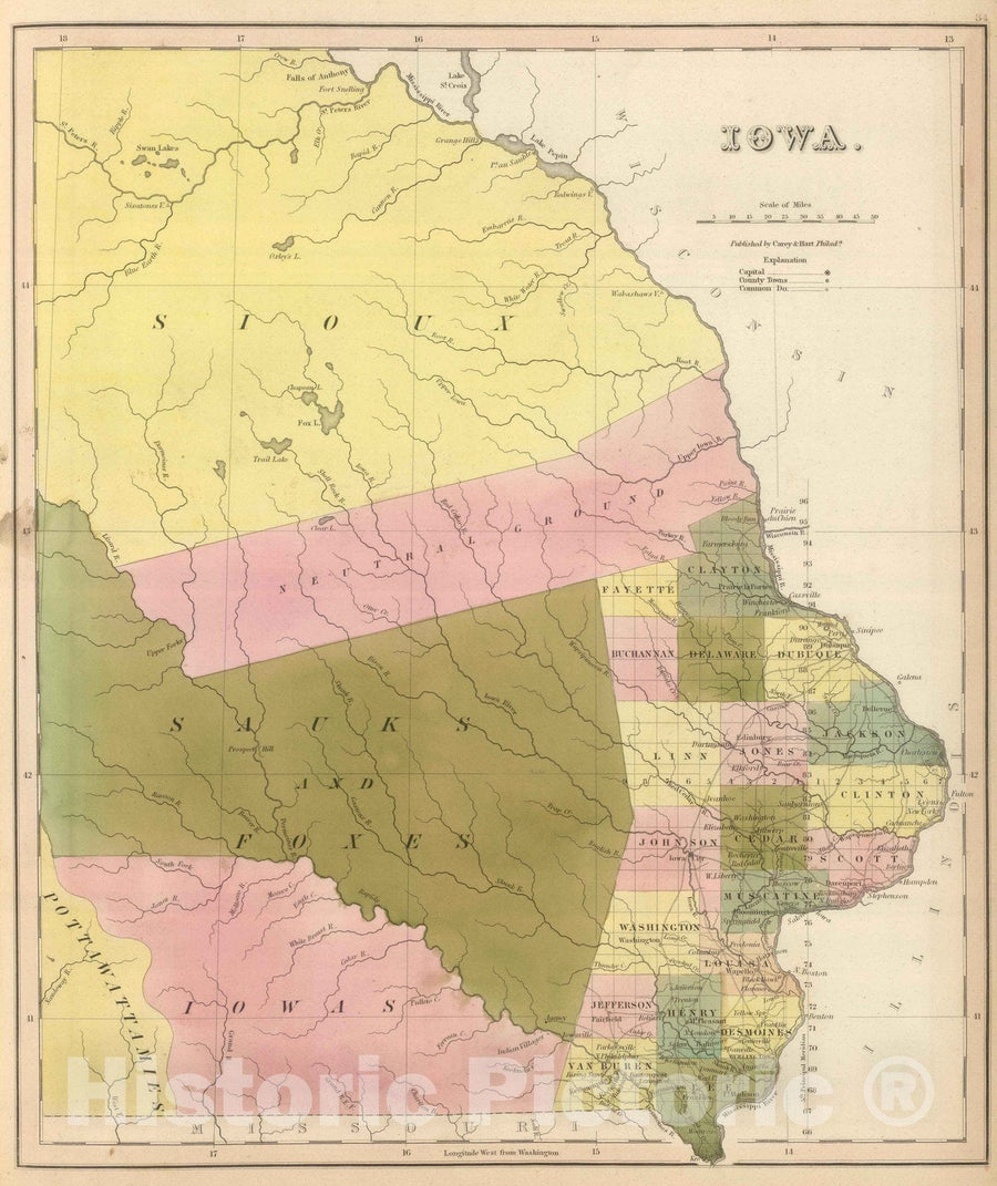 Historic Map : 1845 Iowa. v1 - Vintage Wall Art – Historic Pictoric