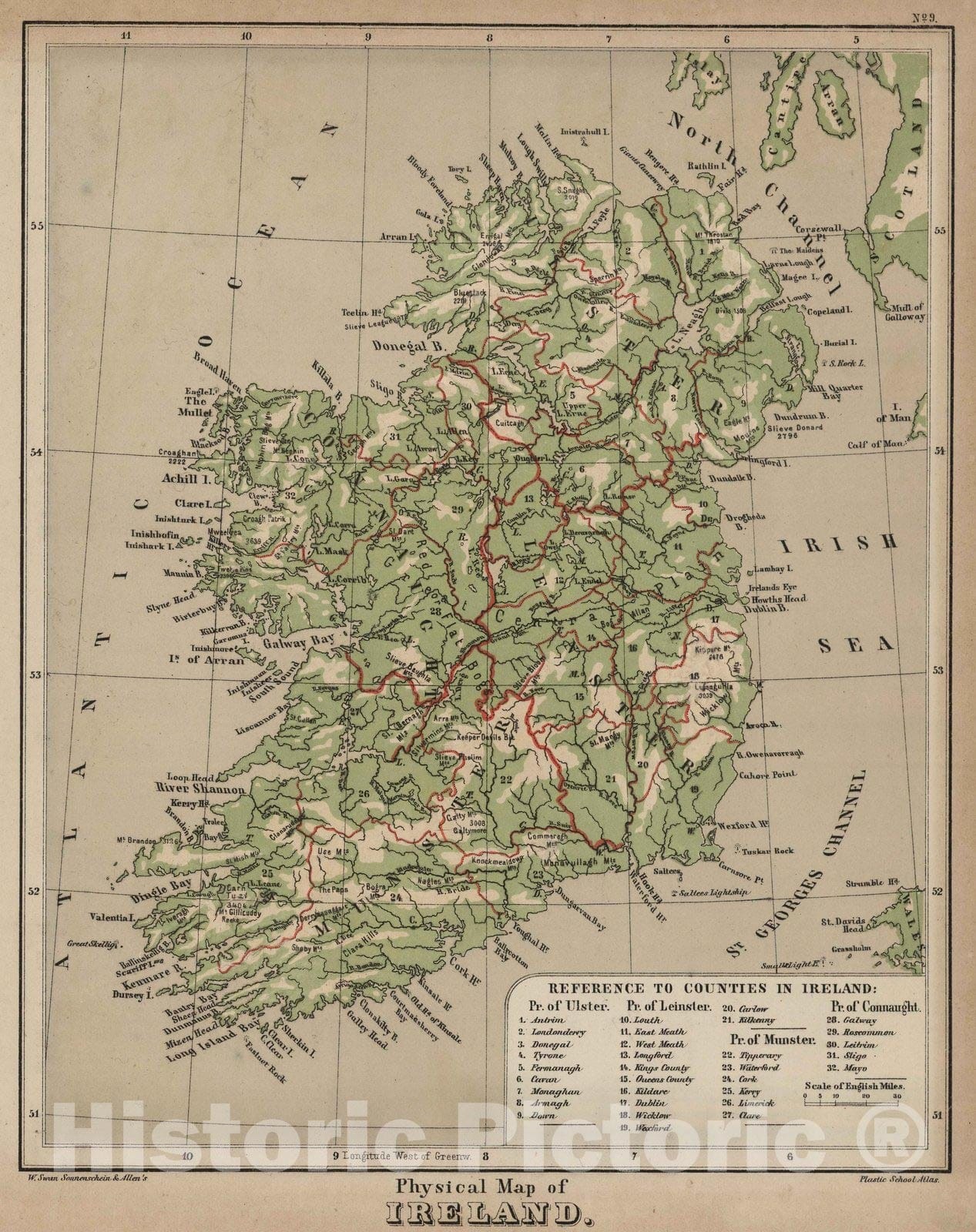 Historic Map : 1880 Physical Map of Ireland. v2 - Vintage Wall Art ...