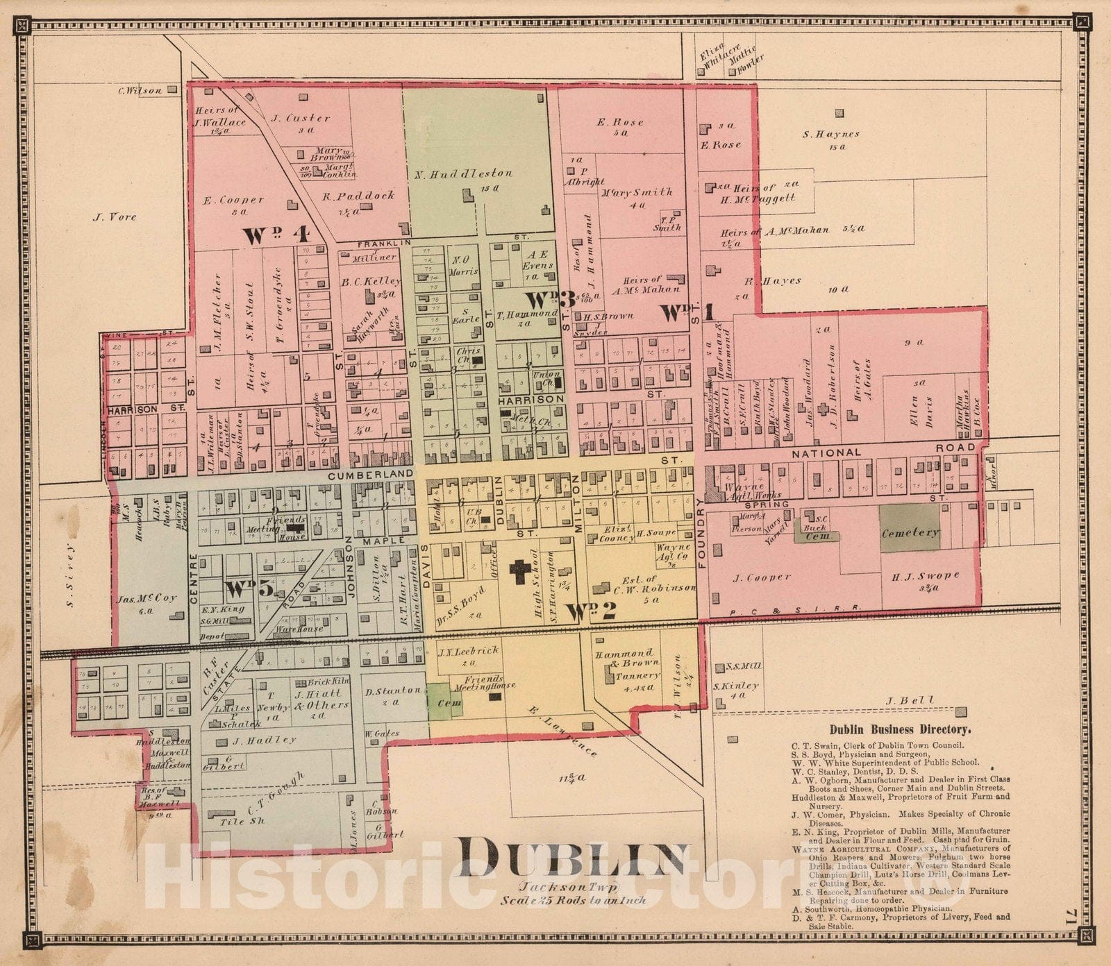 Historic Map : 1874 Dublin, Wayne County, Indiana. - Vintage Wall Art ...
