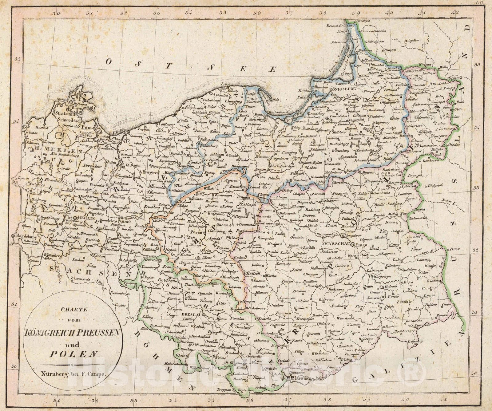 Historic Map : Poland; Prussia , Germany, 1822 Preussen, Polen. , Vint ...