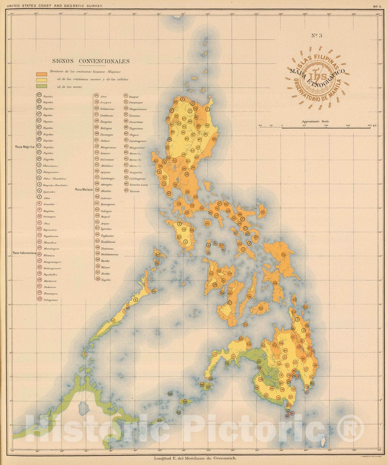 Historic Map : Philippines, 1899 No. 3. Mapa Etnografico. , Vintage Wa ...