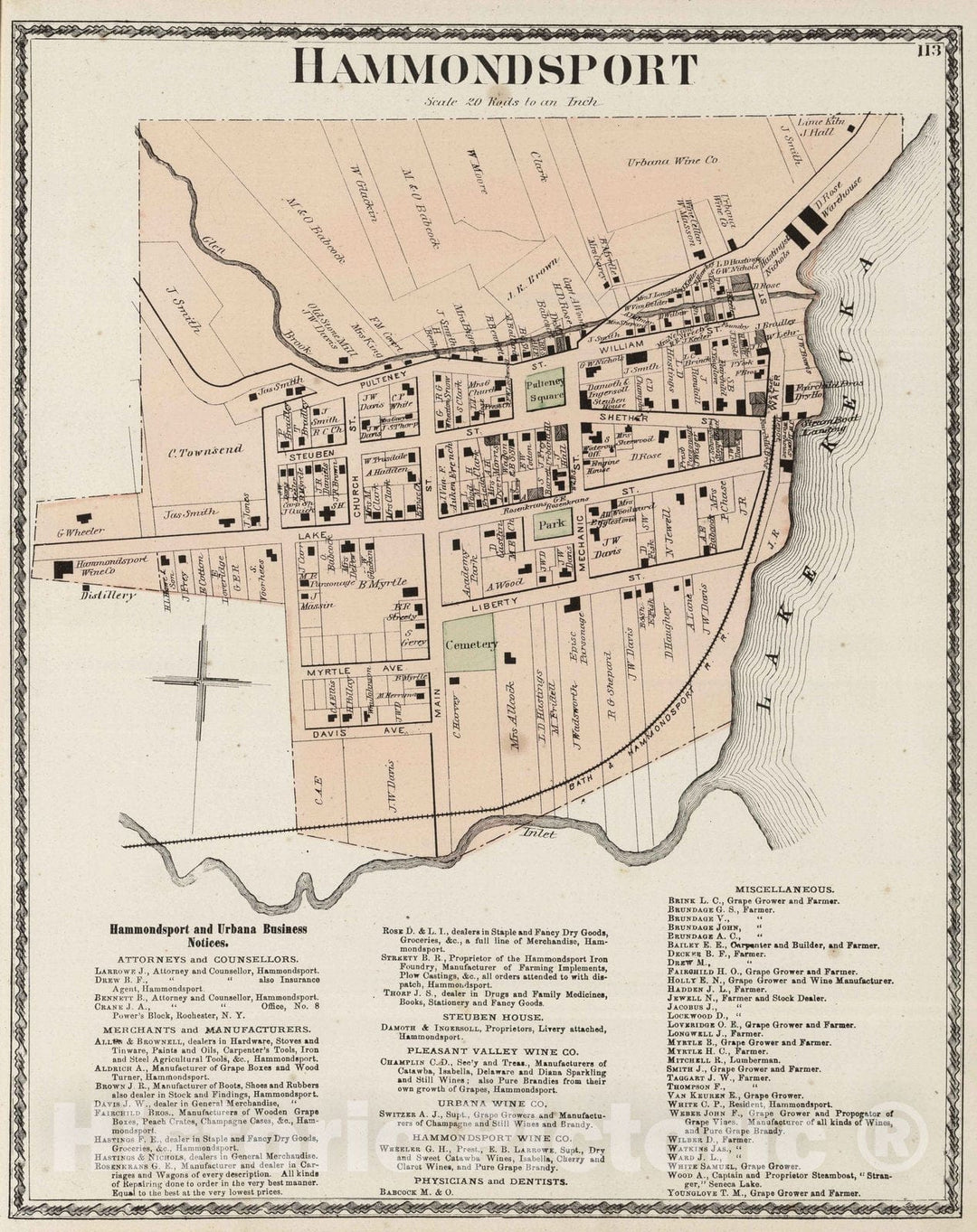 Historic Map : 1873 Hammondsport. - Vintage Wall Art – Historic Pictoric