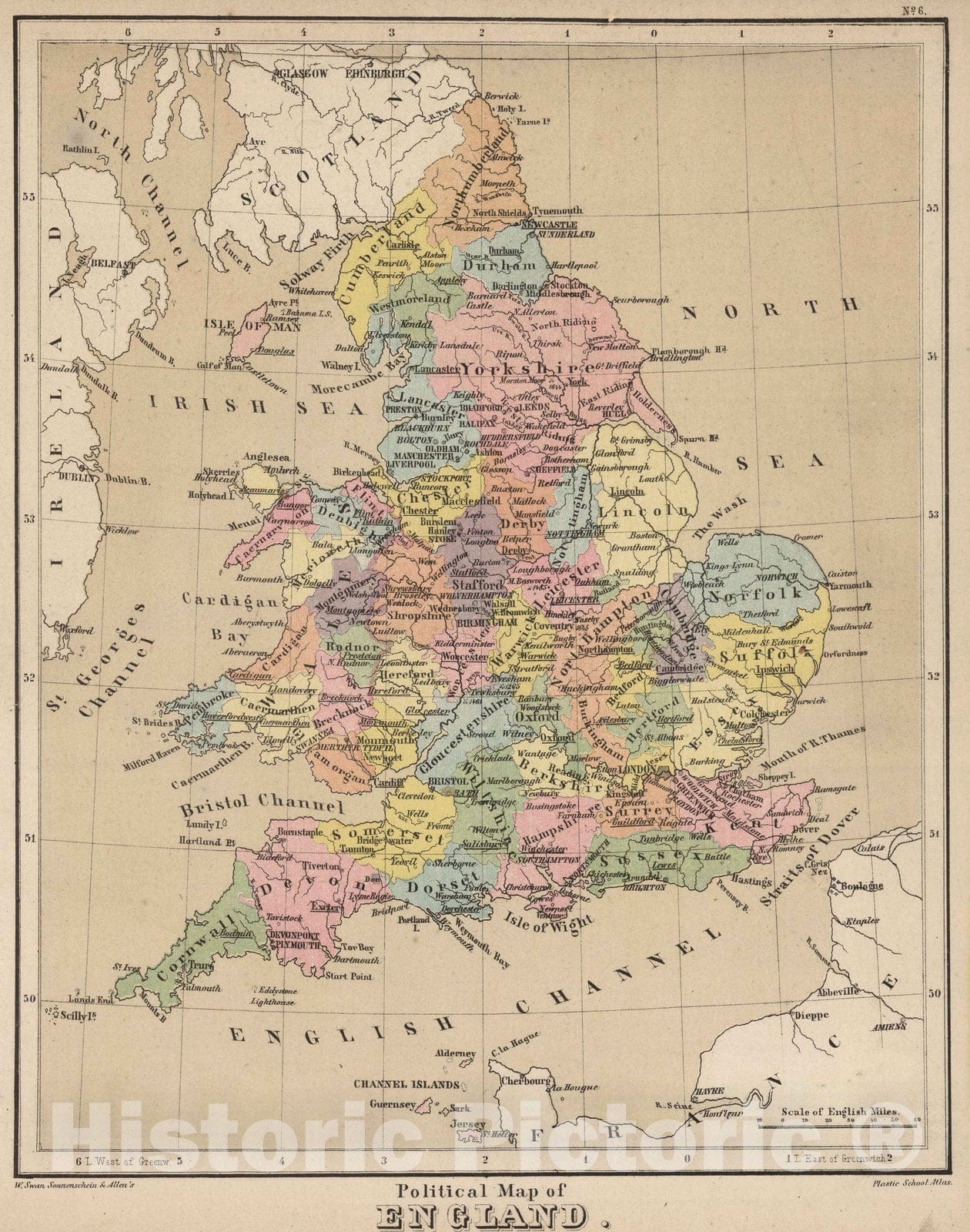 Historic Map - 1880 Political Map of England. - Vintage Wall Art ...