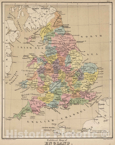 Historic Map - 1880 Political Map of England. - Vintage Wall Art ...