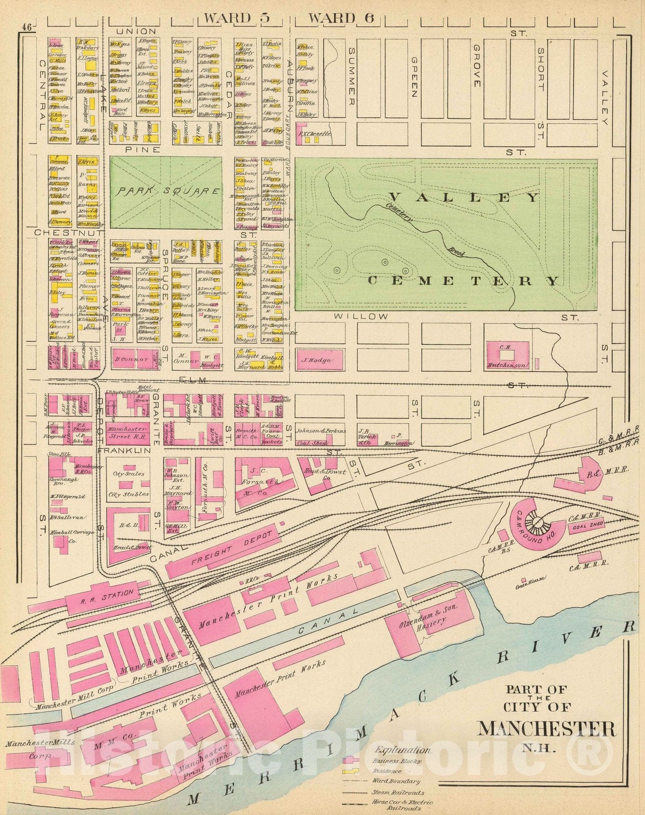 Historic Map : 1892 Manchester, N.H, part. - Vintage Wall Art ...