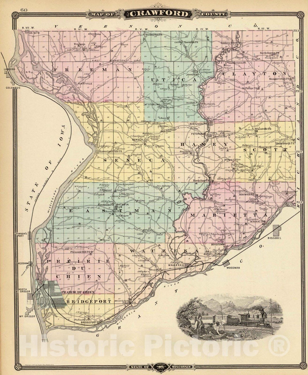 Historic Map : 1878 Map of Crawford County, State of Wisconsin. - Vint ...