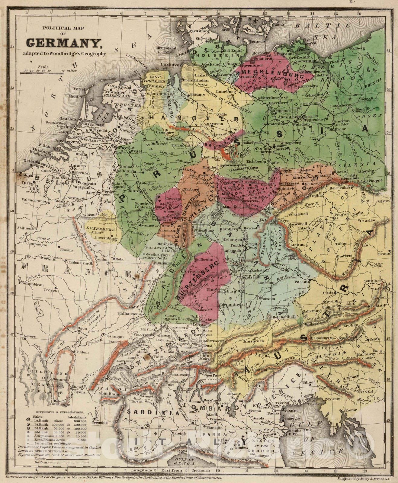 Historic Map : School Atlas - 1849 Political Map Of Germany - Vintage ...