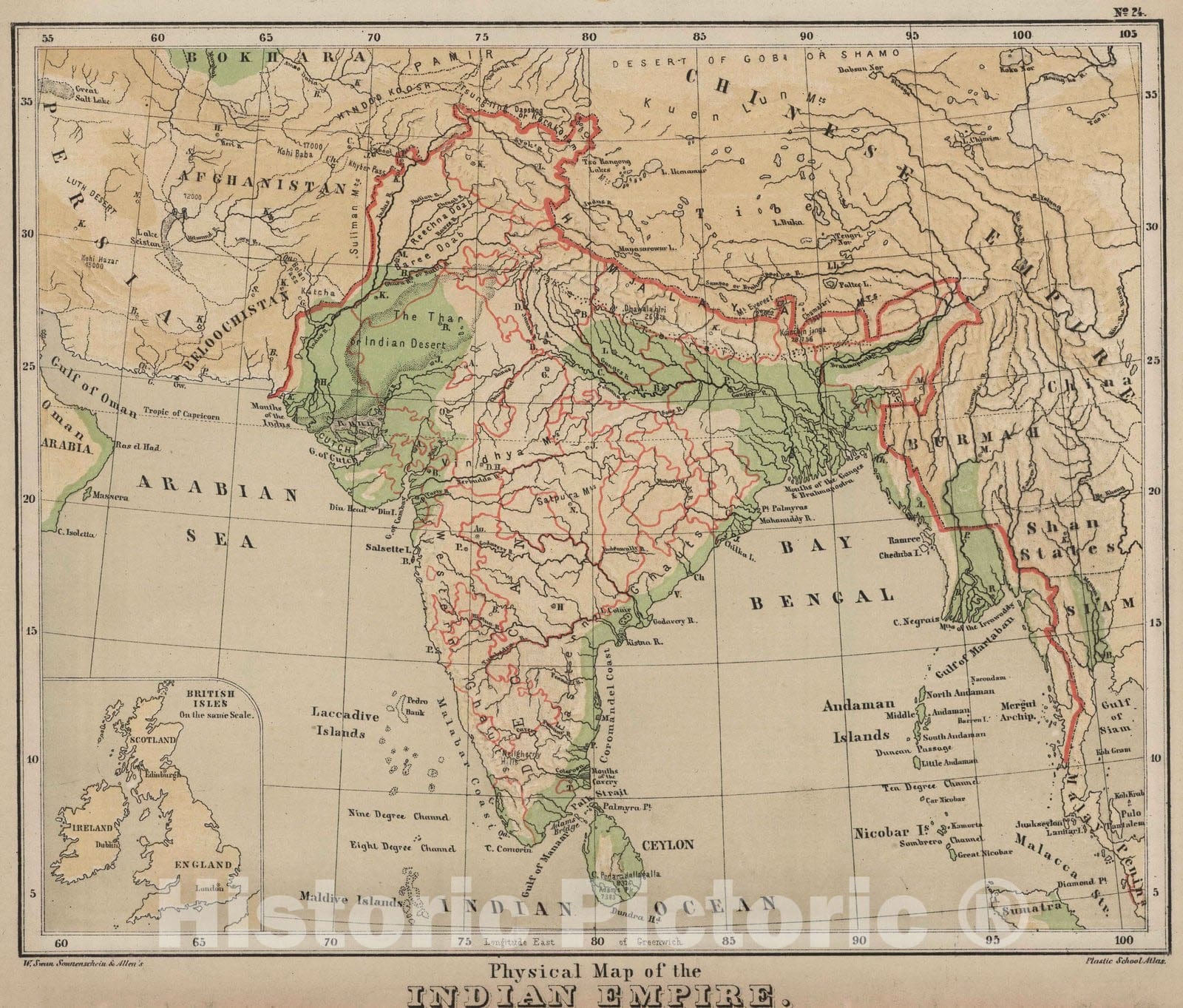 Historic Map : 1880 Physical Map of the Indian Empire. v1 - Vintage Wa ...