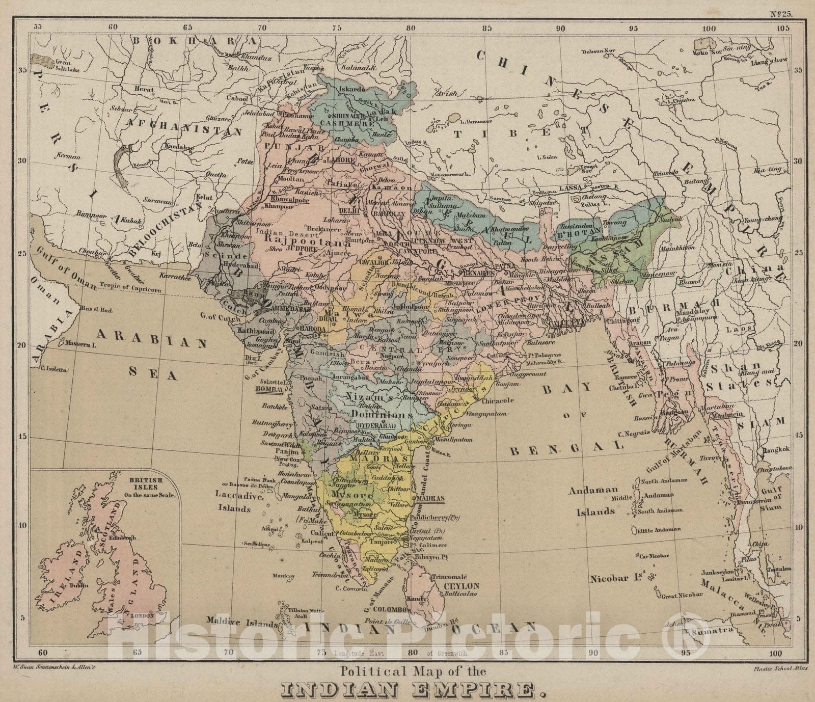 Historic Map : 1880 Political Map of the Indian Empire. - Vintage Wall ...