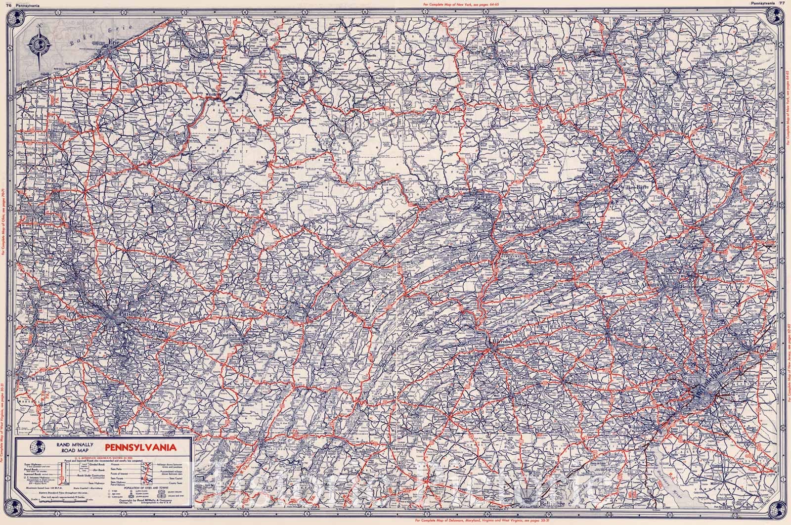 Historic Map : National Atlas - 1939 Rand McNally Road map: Pennsylvan ...
