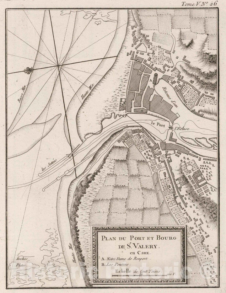 Historic Map : France , St. Vallery France, 1764 Plan du port et bourg ...