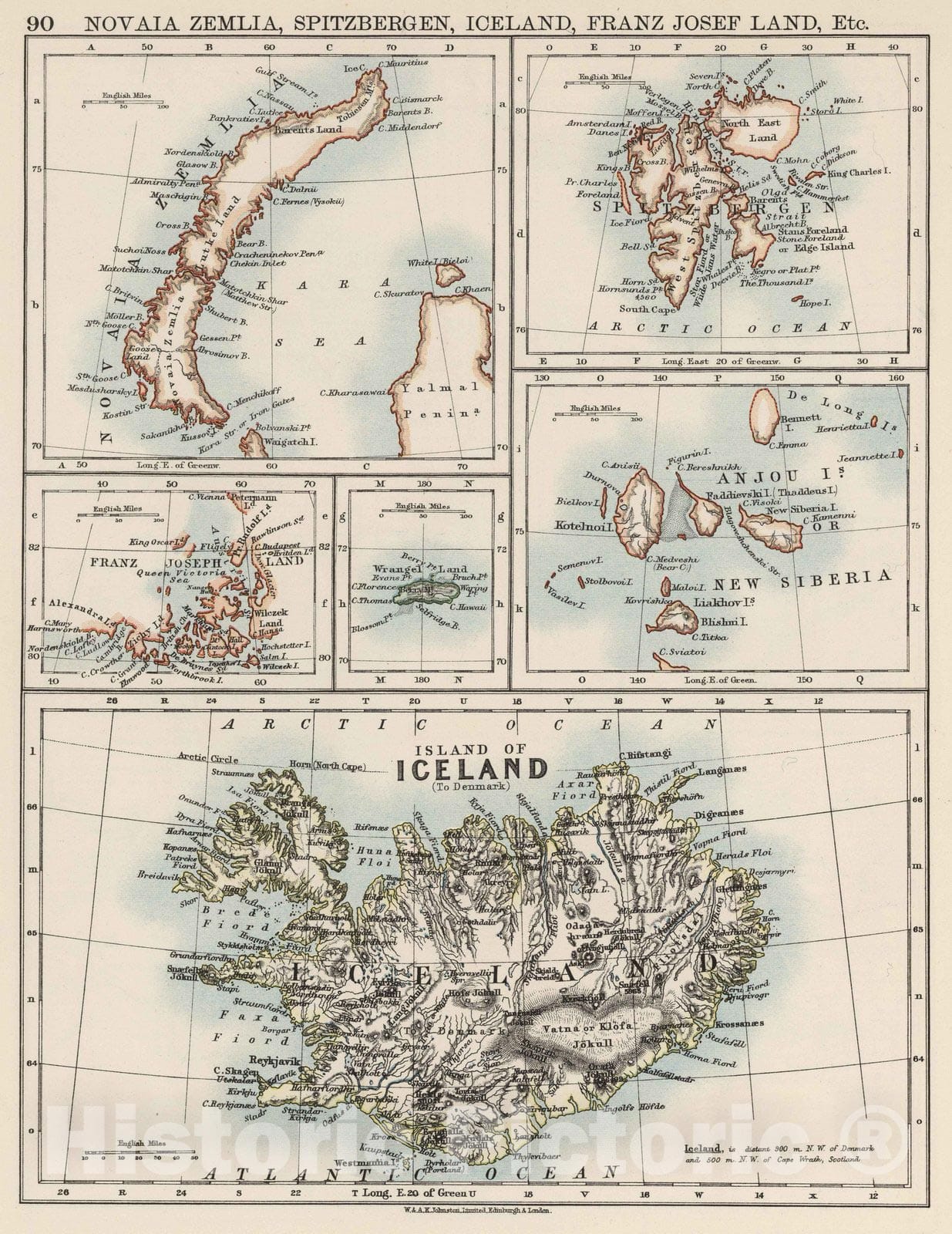 Historic Map : 1906 Island of Iceland. Franz Joseph Island. Anjou I or ...