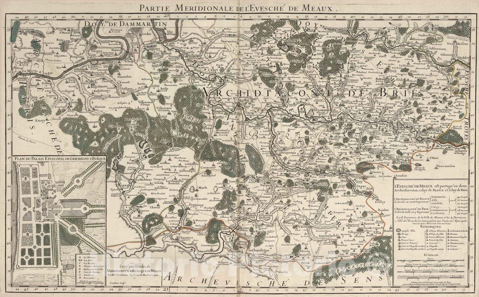 Historic Map : 1695 Eveschede Meaux (southern sheet). - Vintage Wall A ...