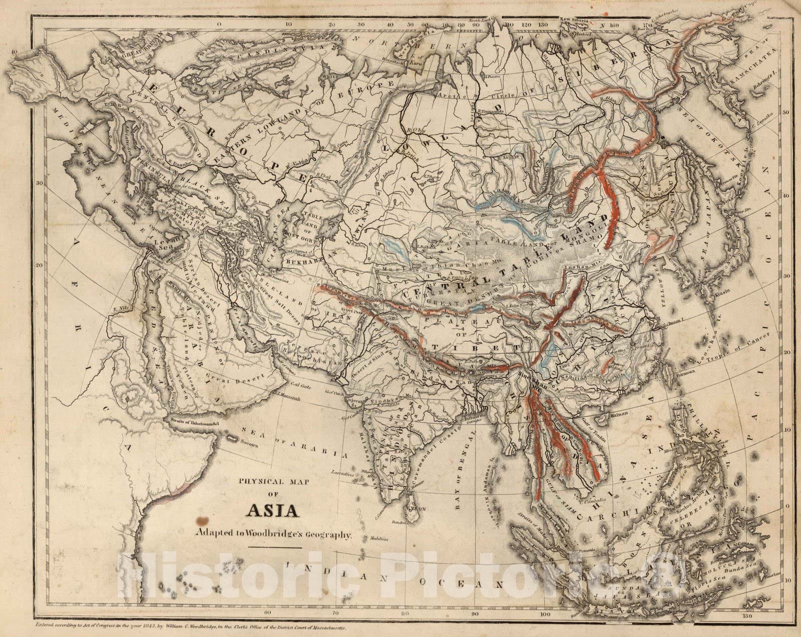 Historic Map : School Atlas - 1849 Physical Map Of Asia - Vintage Wall ...