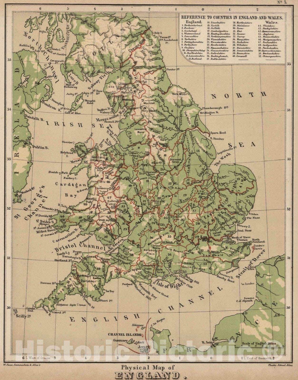 Historic Map : 1880 Physical Map of England. v2 - Vintage Wall Art ...