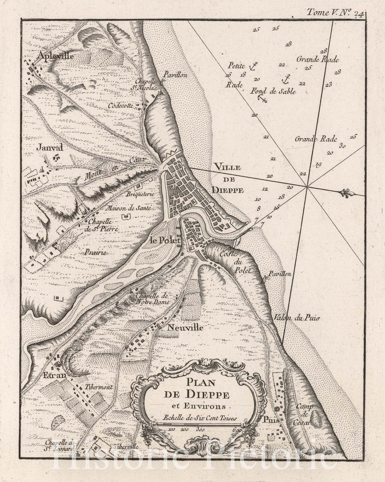 Historic Map : France , Dieppe France, 1764 Plan de Dieppe et environs ...