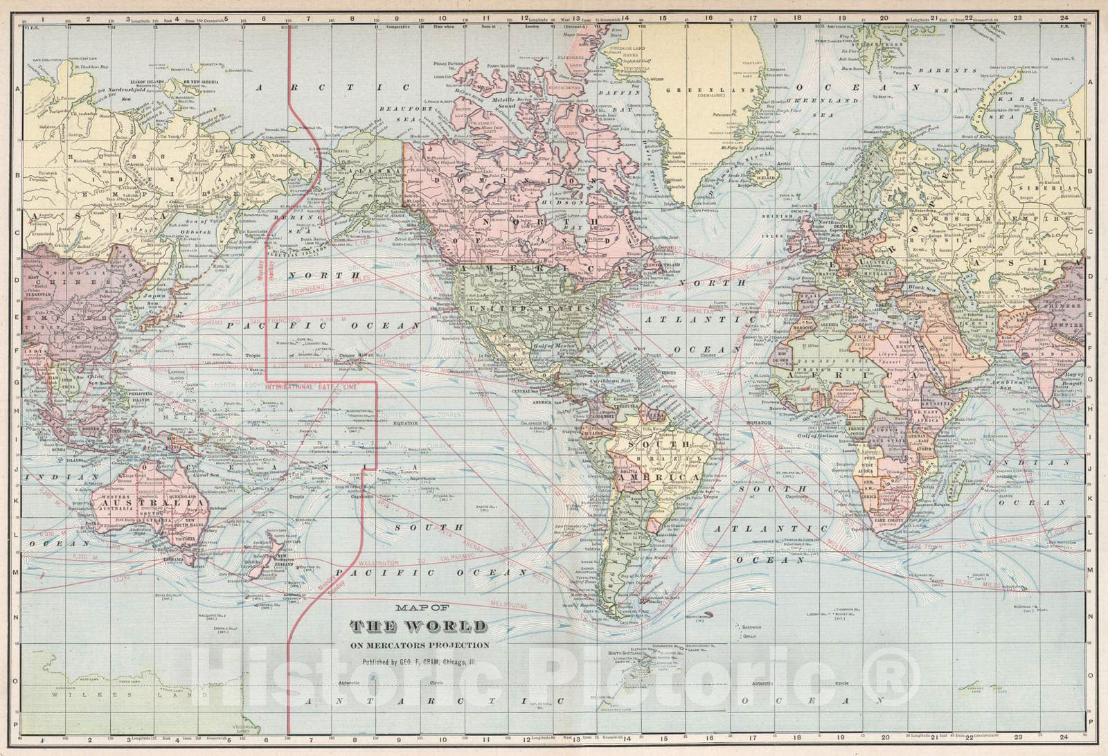 Historic Map : 1901 Map of the World on Mercators Projection - Vintage ...