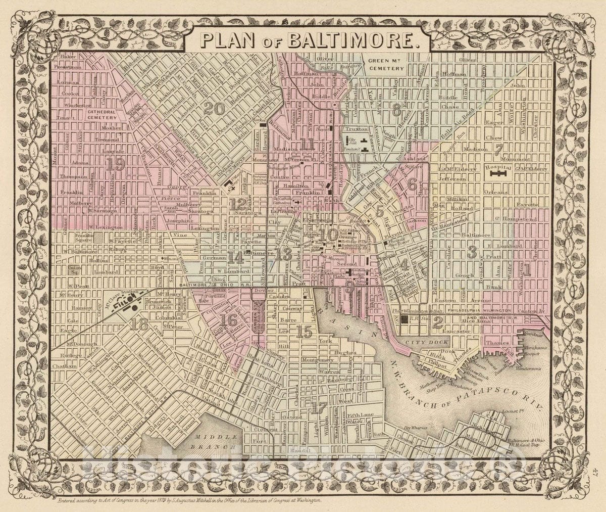 Historic Map : 1880 Baltimore. - Vintage Wall Art - Historic Pictoric