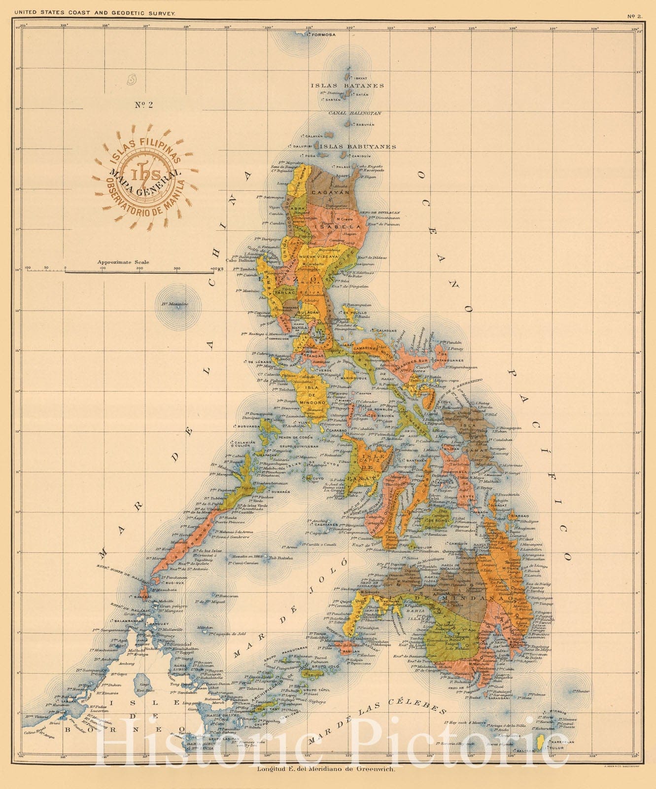 Historic Map : Philippines, 1899 No. 2. Mapa General. , Vintage Wall A ...