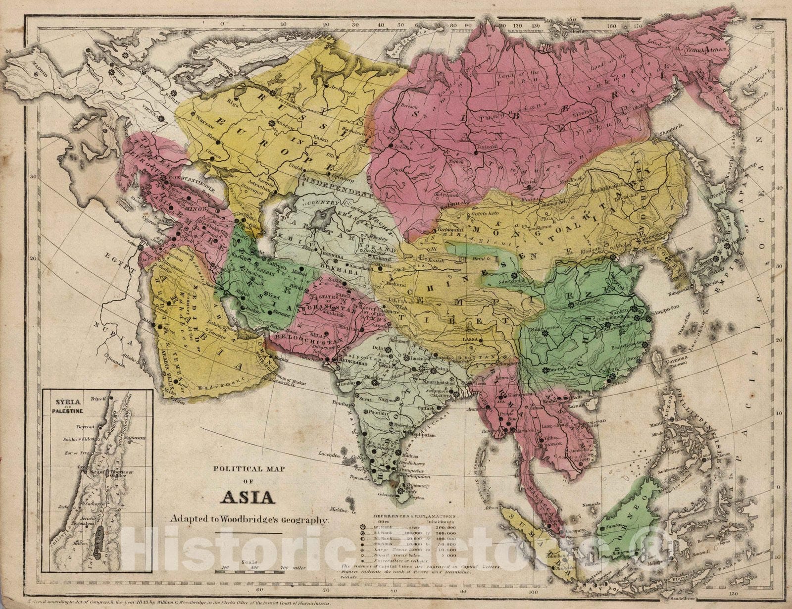 Historic Map : School Atlas - 1845 Political Map Of Asia - Vintage Wal ...