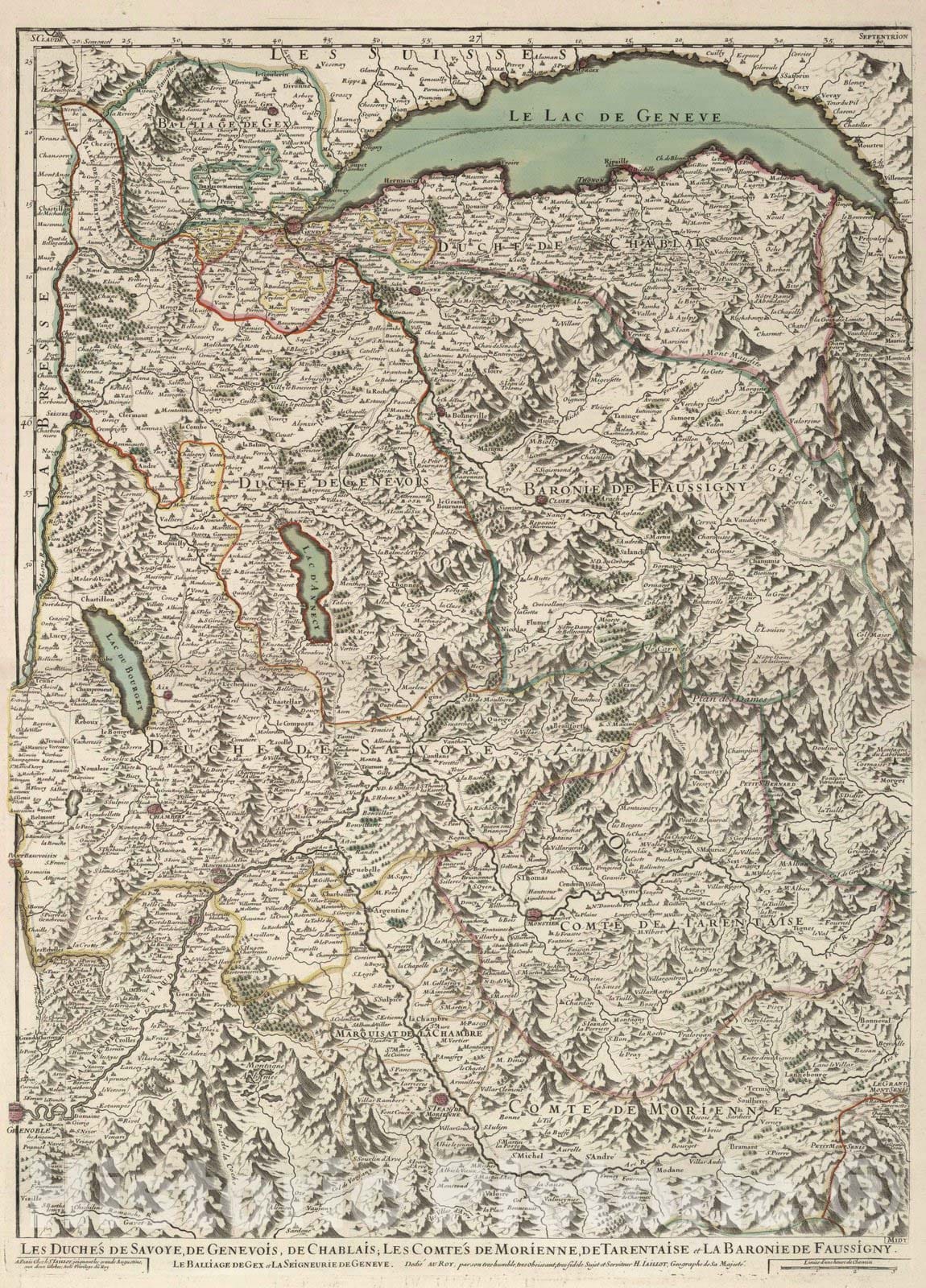 Historic Map : Savoy , France 1695 Les Estats de Savoye et de Piemont ...