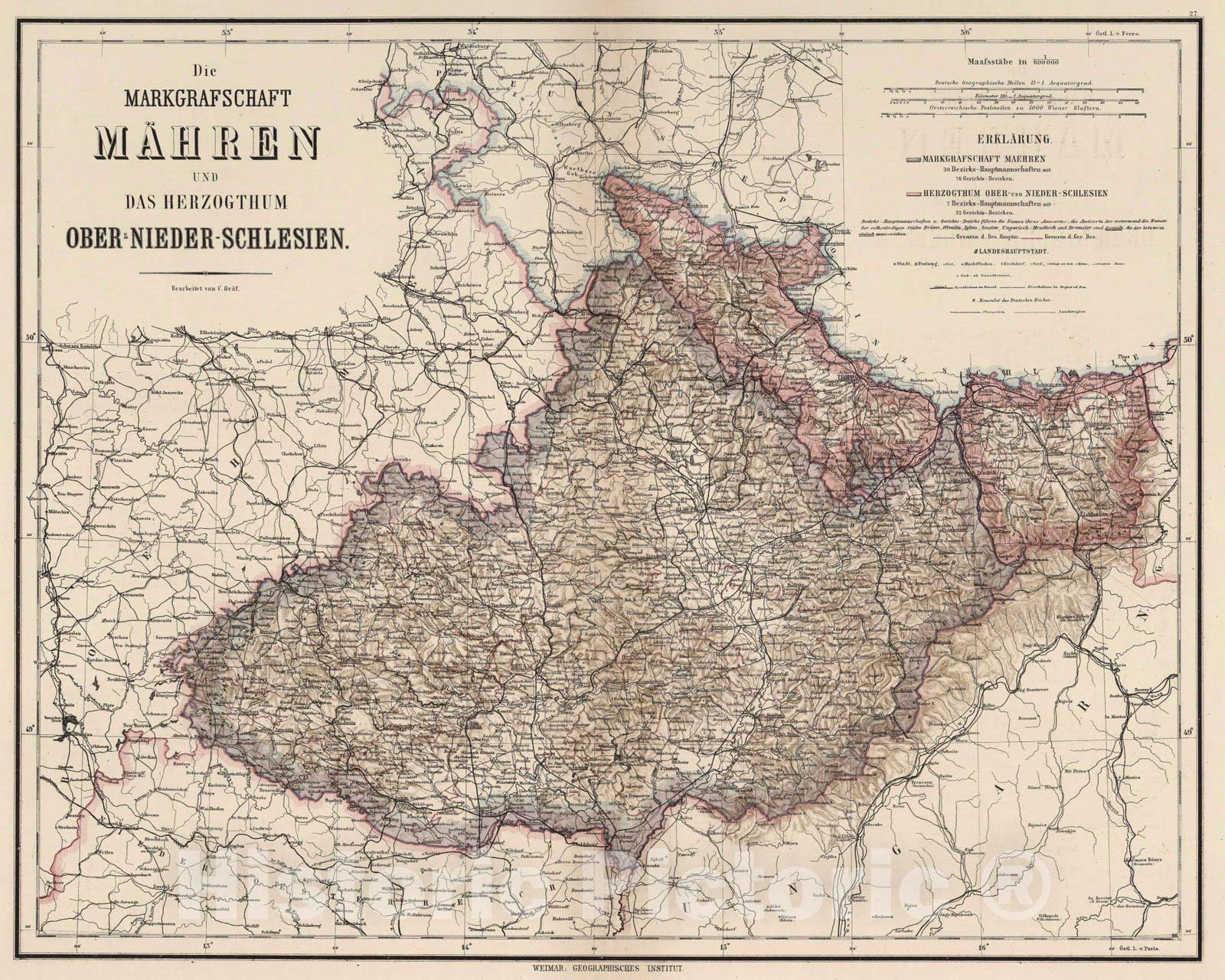 Historic Map : 1886 Margraviate of Moravia and Duchy of Upper-Lower-Si ...