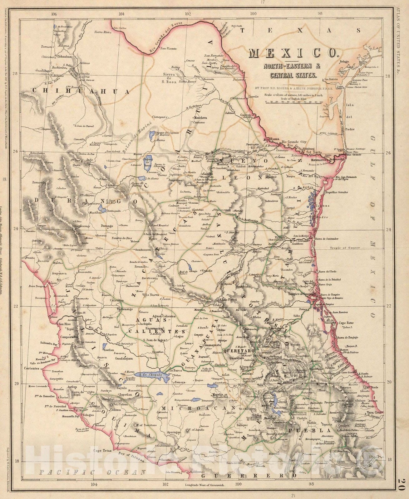 Historic Map : National Atlas - 1857 Mexico. North-eastern & Central S ...