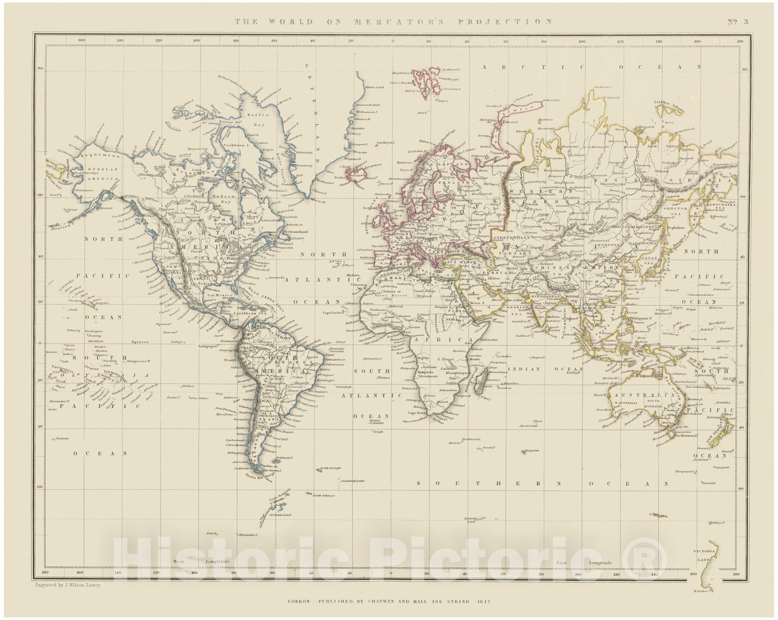 Historic Map - World Atlas - 1847 World in Mercador's Projection. - Vi ...