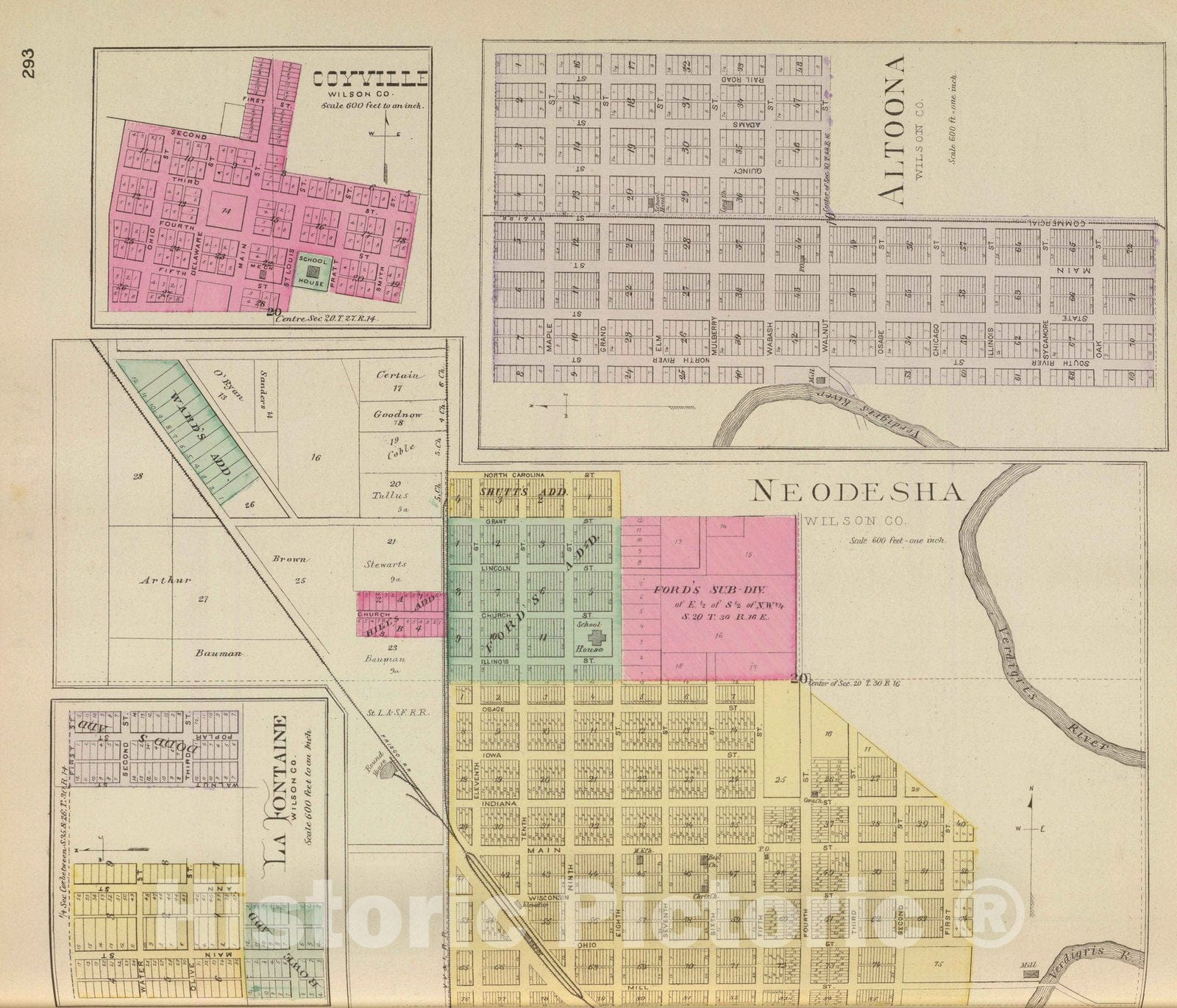 Historic Map : Lafontaine (Kan.), Kansas, 1887 Neodesha, La Fontaine ...
