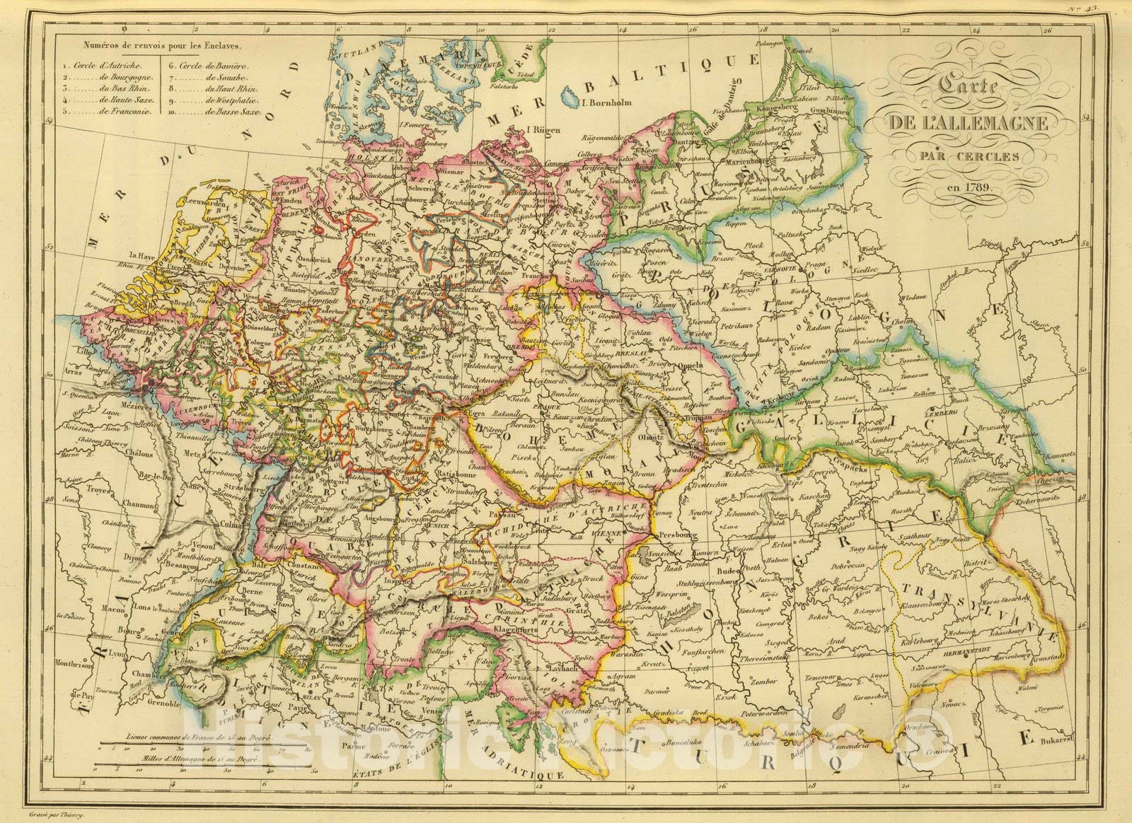 Historic Map : Germany; Poland, 1837 l'Allemagne par Cercles in 1789 ...