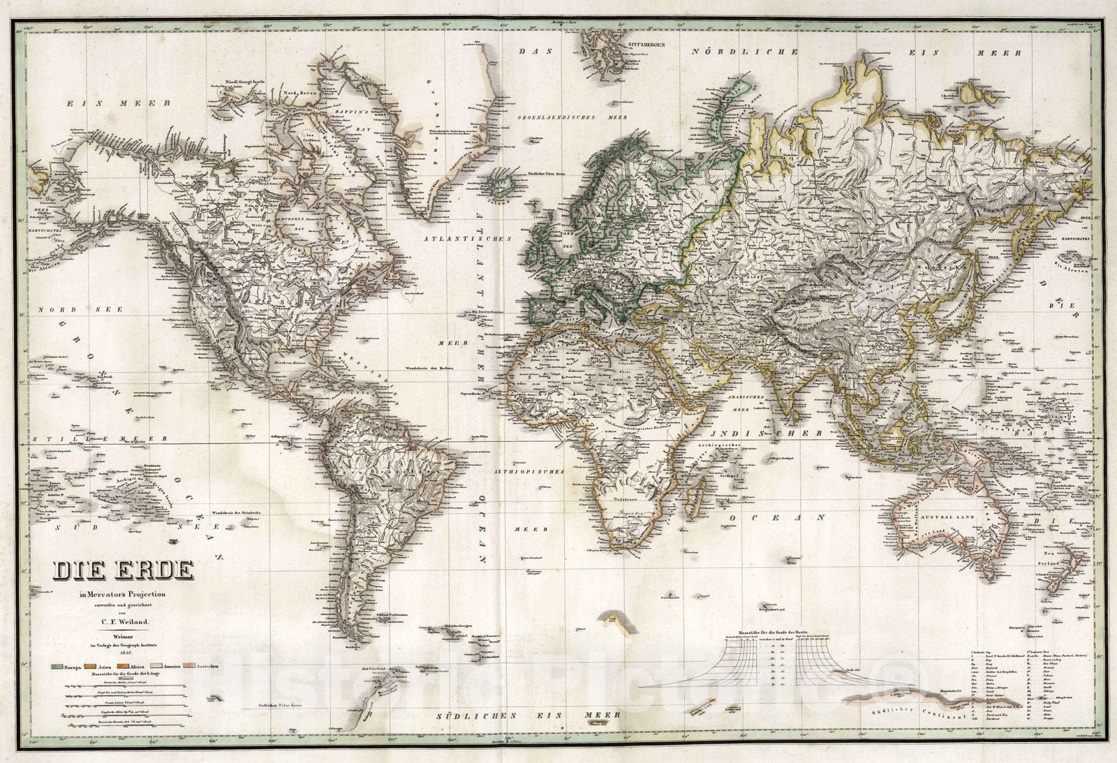 Historic Map : 1840 Die Erde. World. - Vintage Wall Art – Historic Pictoric