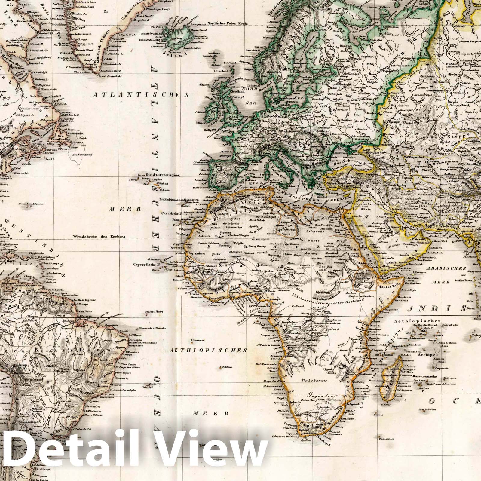 Historic Map : 1840 Die Erde. World. - Vintage Wall Art - Historic Pictoric