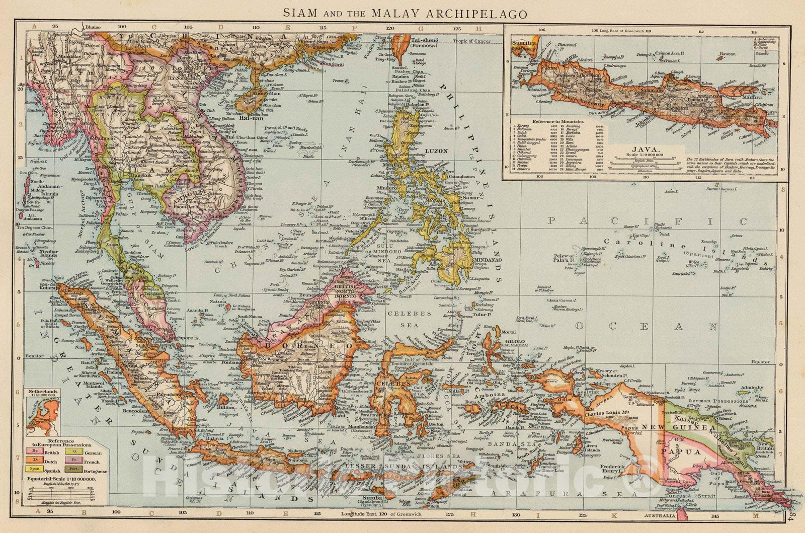 Historic Map : 1895 Siam, Malay Archipelago. - Vintage Wall Art ...