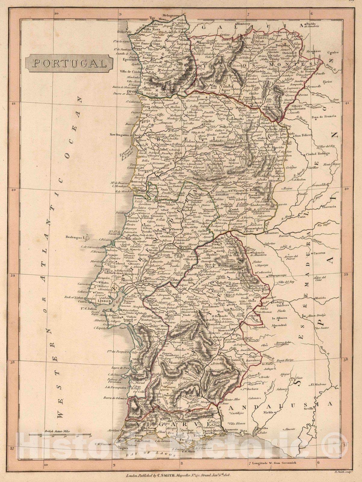 Historic Wall Map : 1808 Portugal. - Vintage Wall Art – Historic Pictoric
