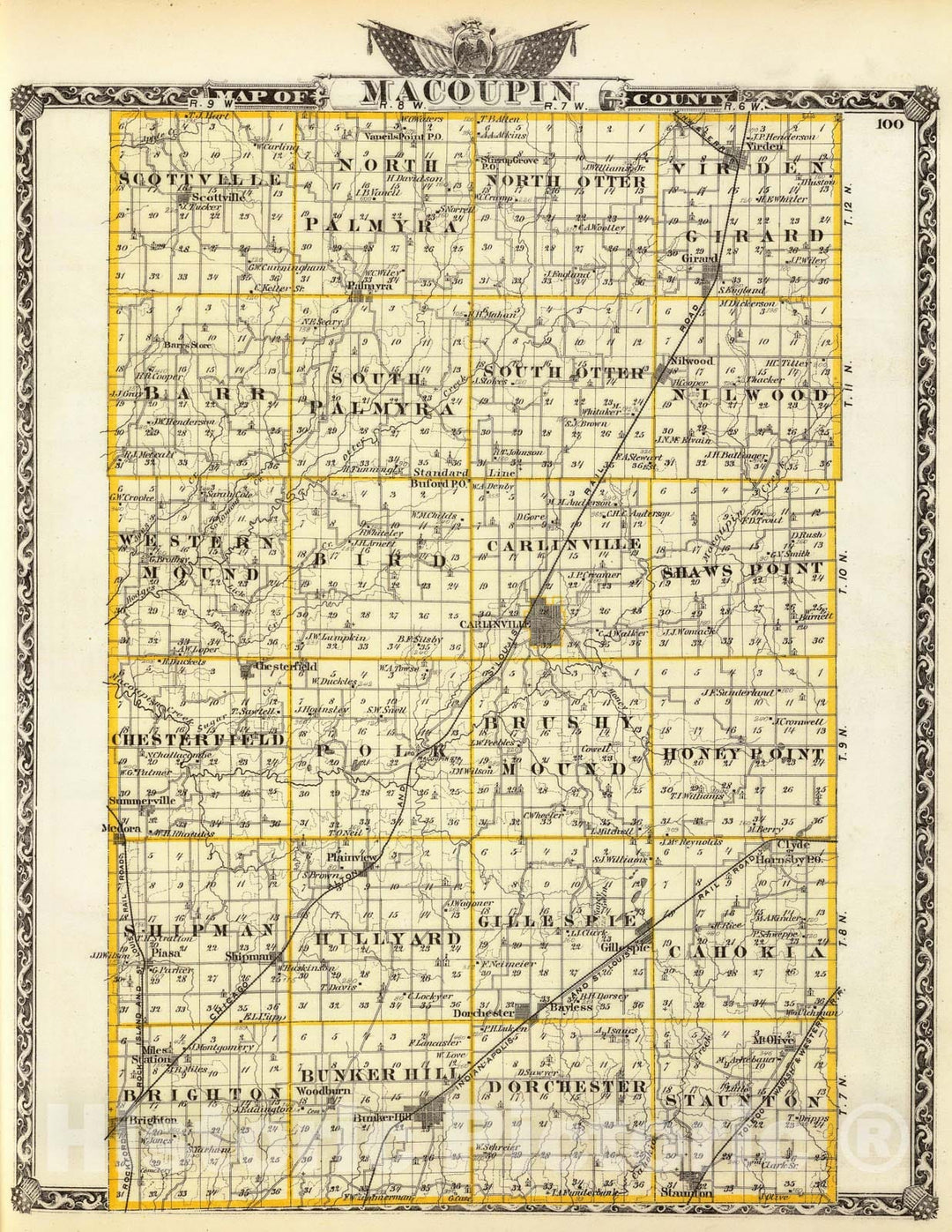 Historic Map - 1876 Map of Macoupin County, Atlas - Vintage Wall Art ...