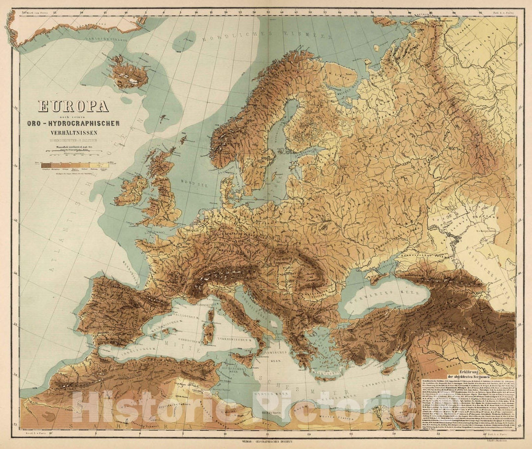 Historic Map : 1886 Europe: Topography and Hydrography. - Vintage Wall ...
