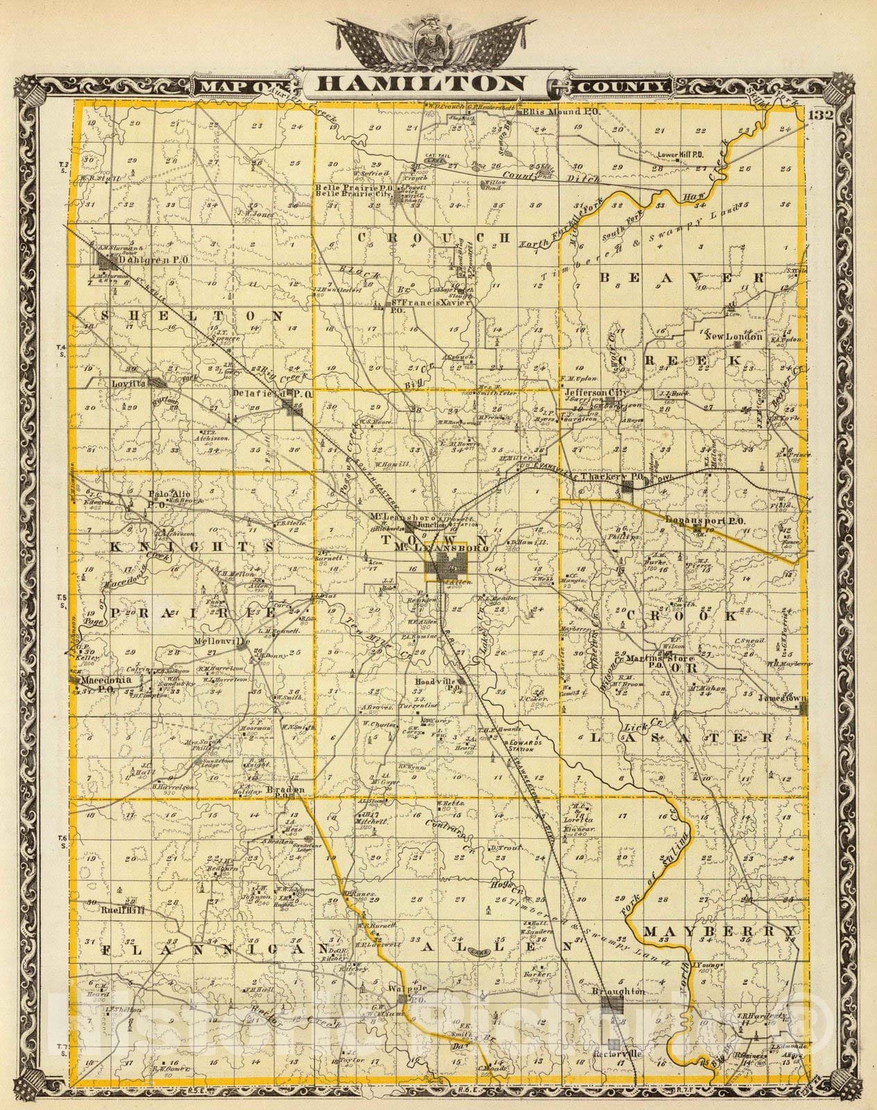 Historic Map : 1876 Map of Hamilton County. - Vintage Wall Art ...