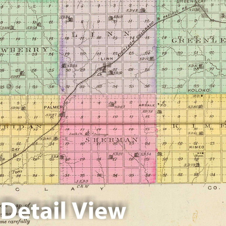 Historic Map : 1887 Washington Co, Haddam City, Greenleaf, Kans. - Vin ...