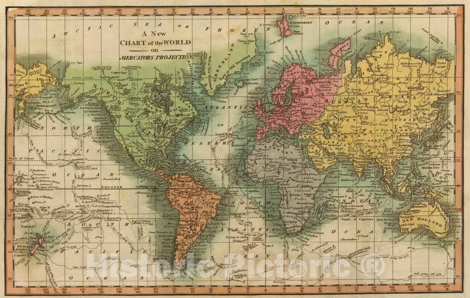 Historic Map : 1811 World Mercator's proj. - Vintage Wall Art ...