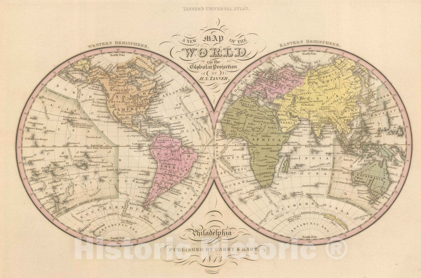 Historic Map : 1845 Map Of The World on the Globular Projection. - Vin ...